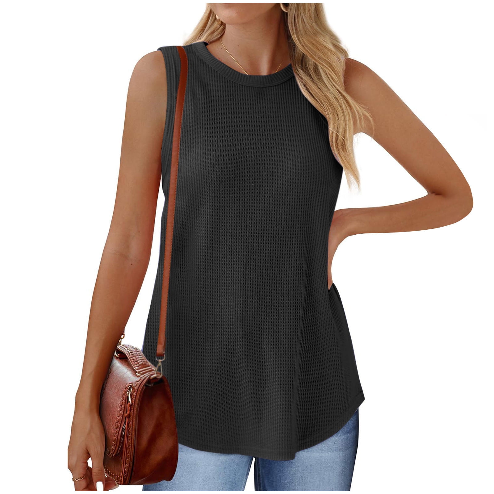 CFLVAEK Cotton Gauze Tank Tops for Women Casual Waffle Sleeveless ...