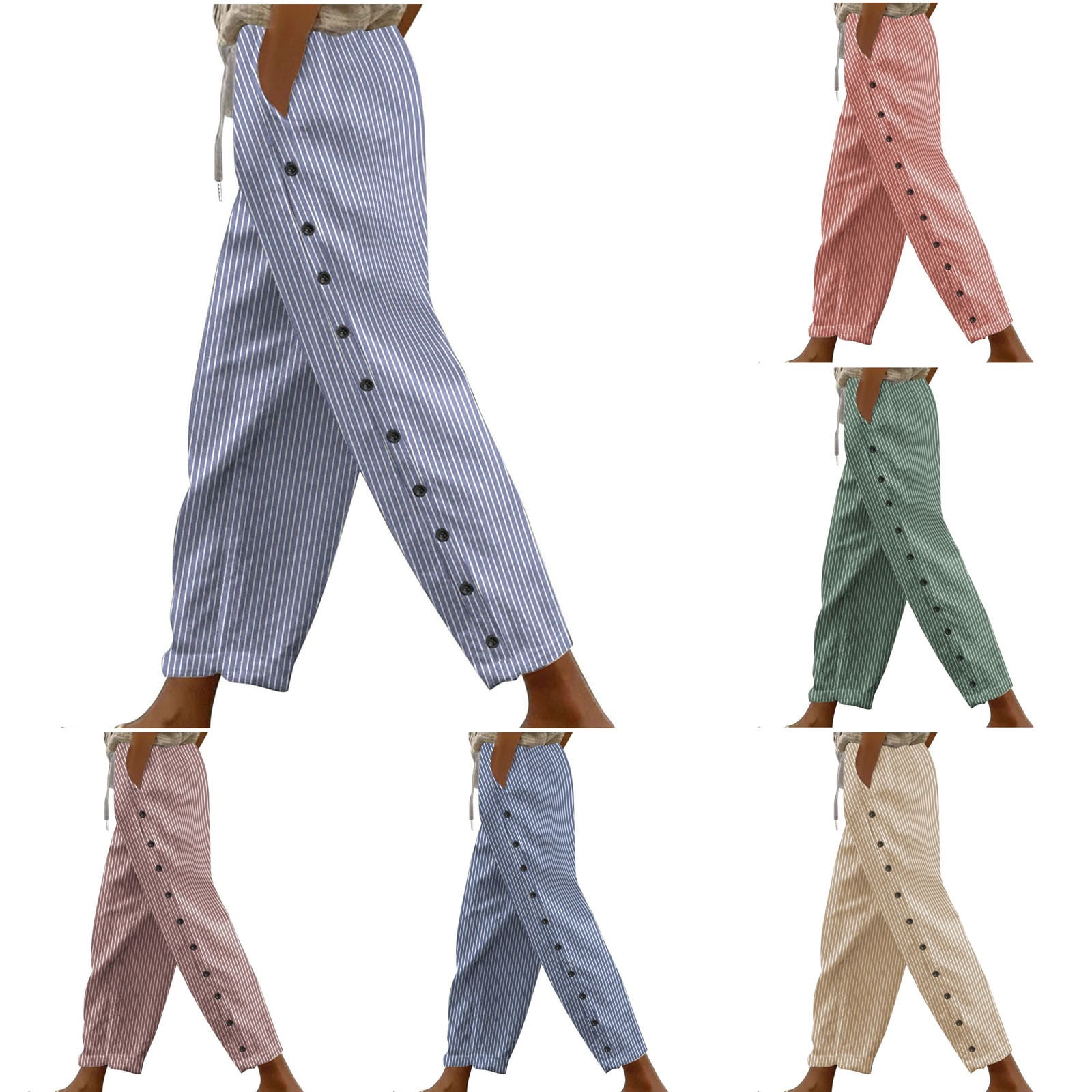 CFLVAEK Cotton Linen Pants for Women Fashion Striped Print Pant Loose ...
