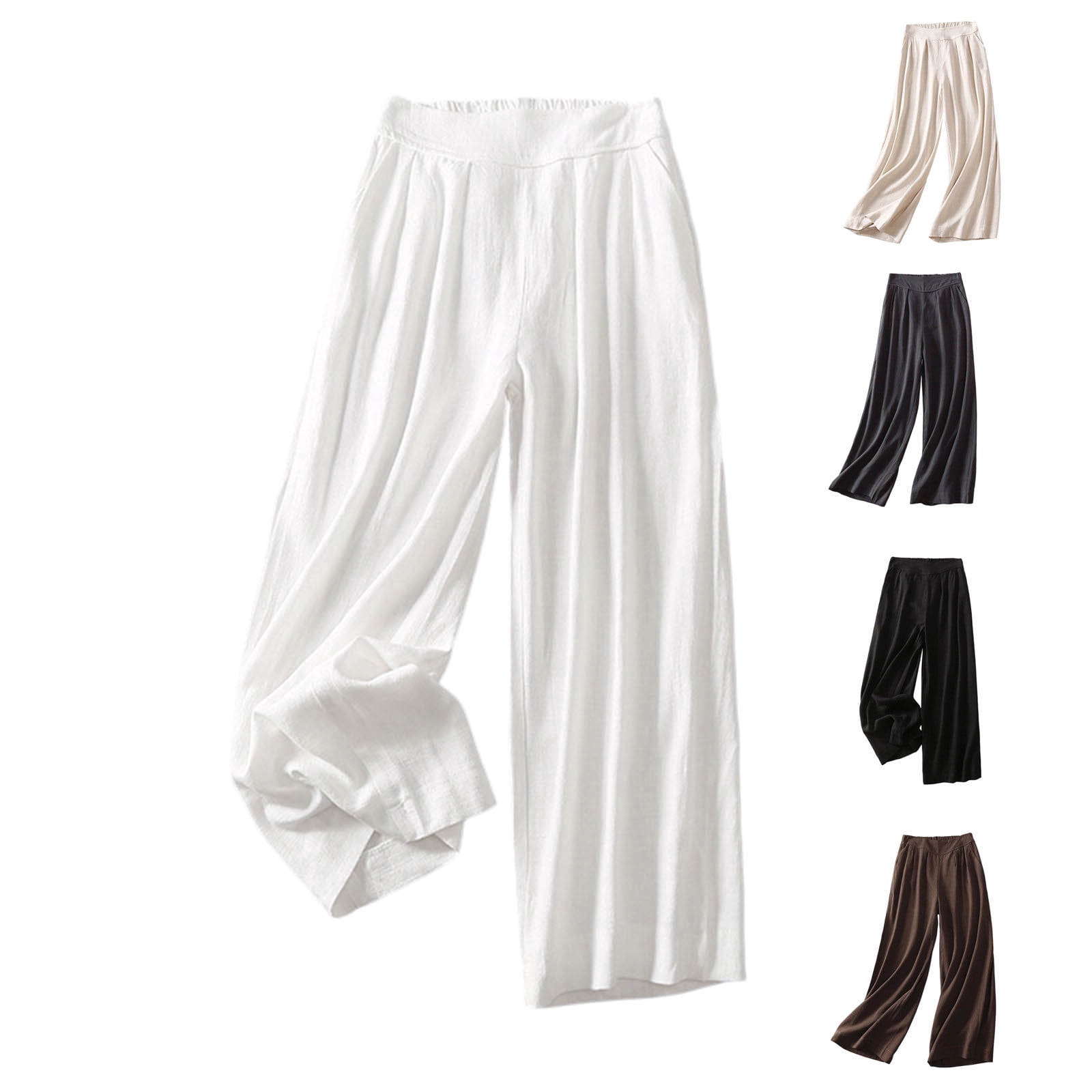 CFLVAEK Cotton Linen Pants for Women Plus Size Wide Leg Lounge Pant ...