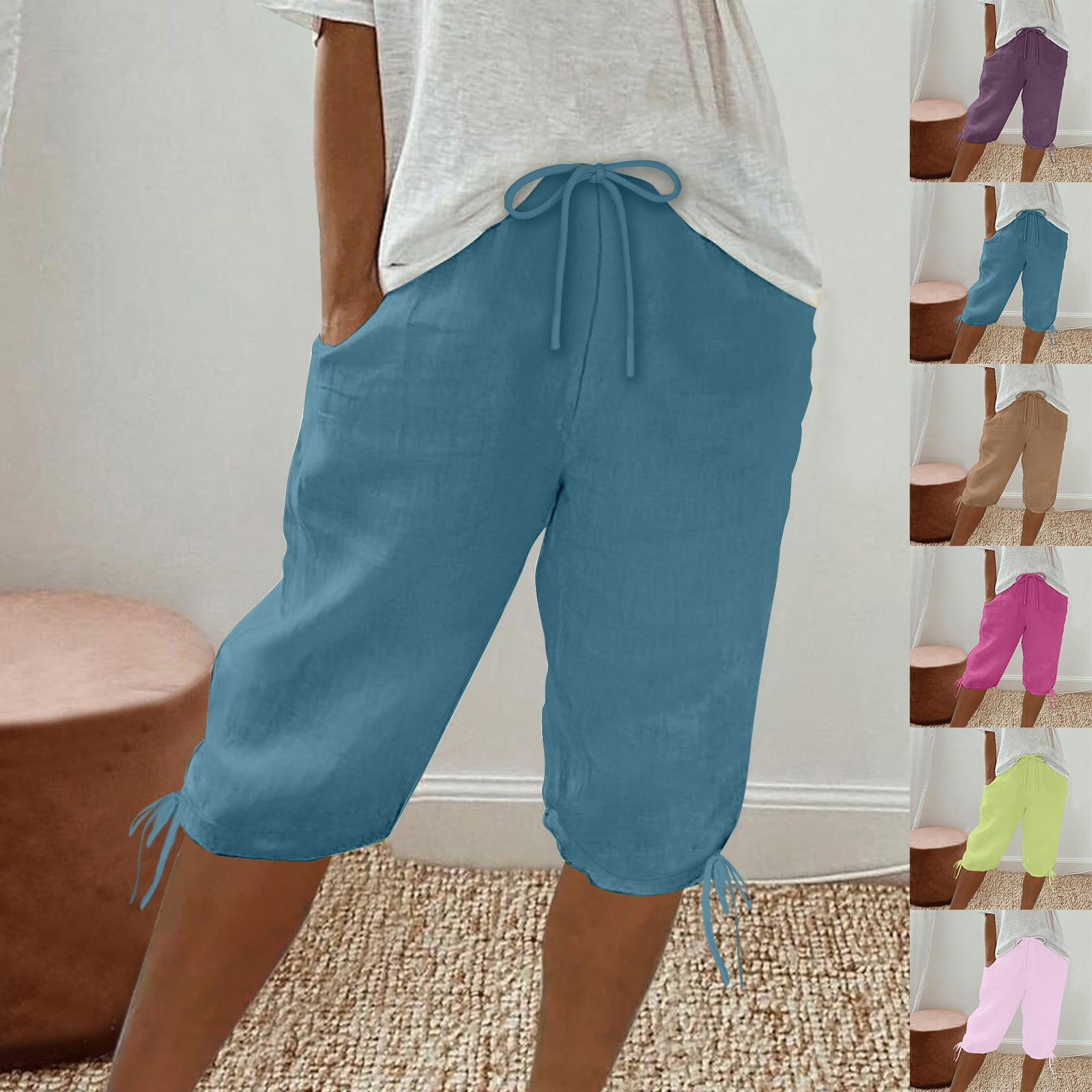 CFLVAEK Cotton Linen Shorts for Women 2025 Plus Size Drawstring Waist ...