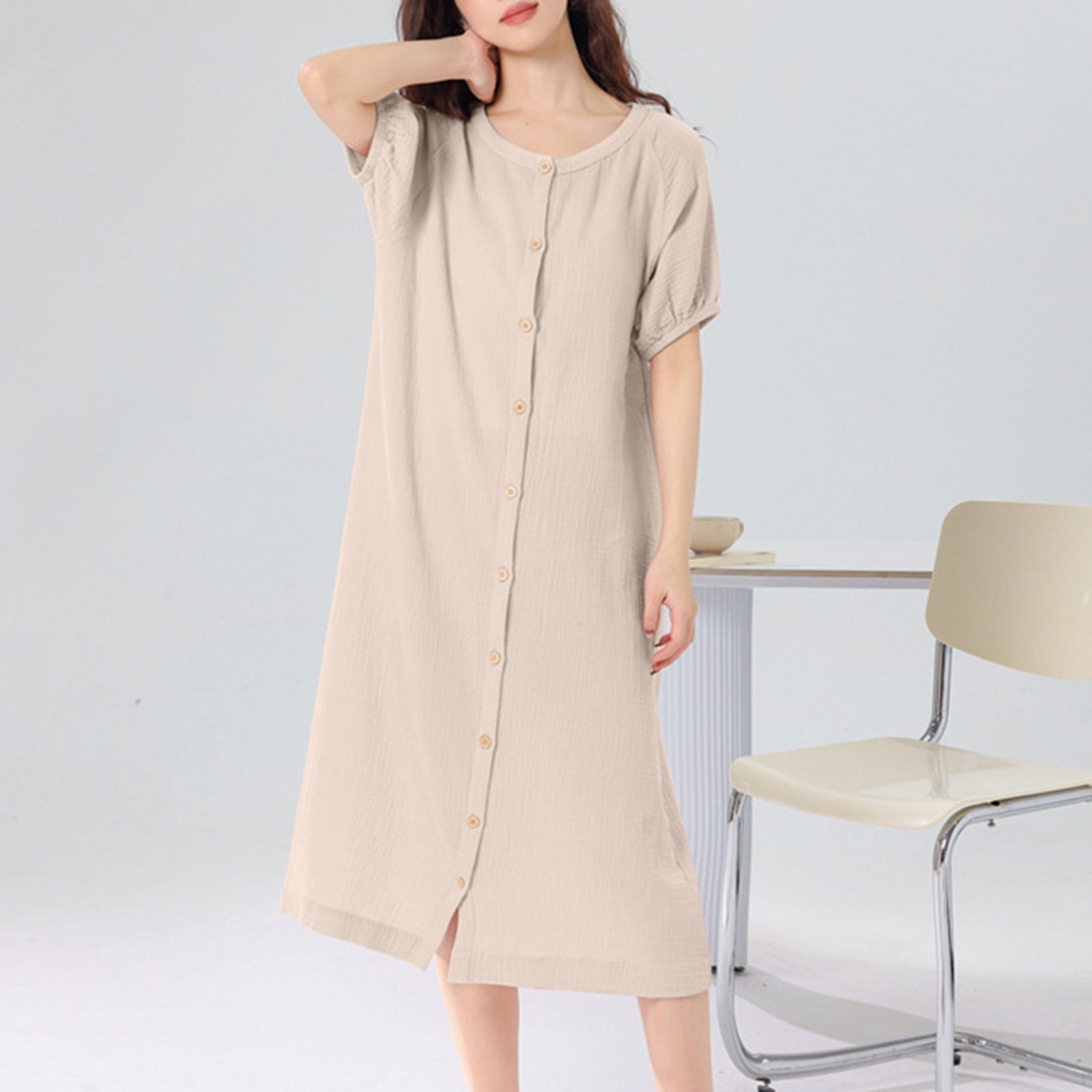CFLVAEK Cotton Robes for Women Casual Short Sleeve Snap Front House ...