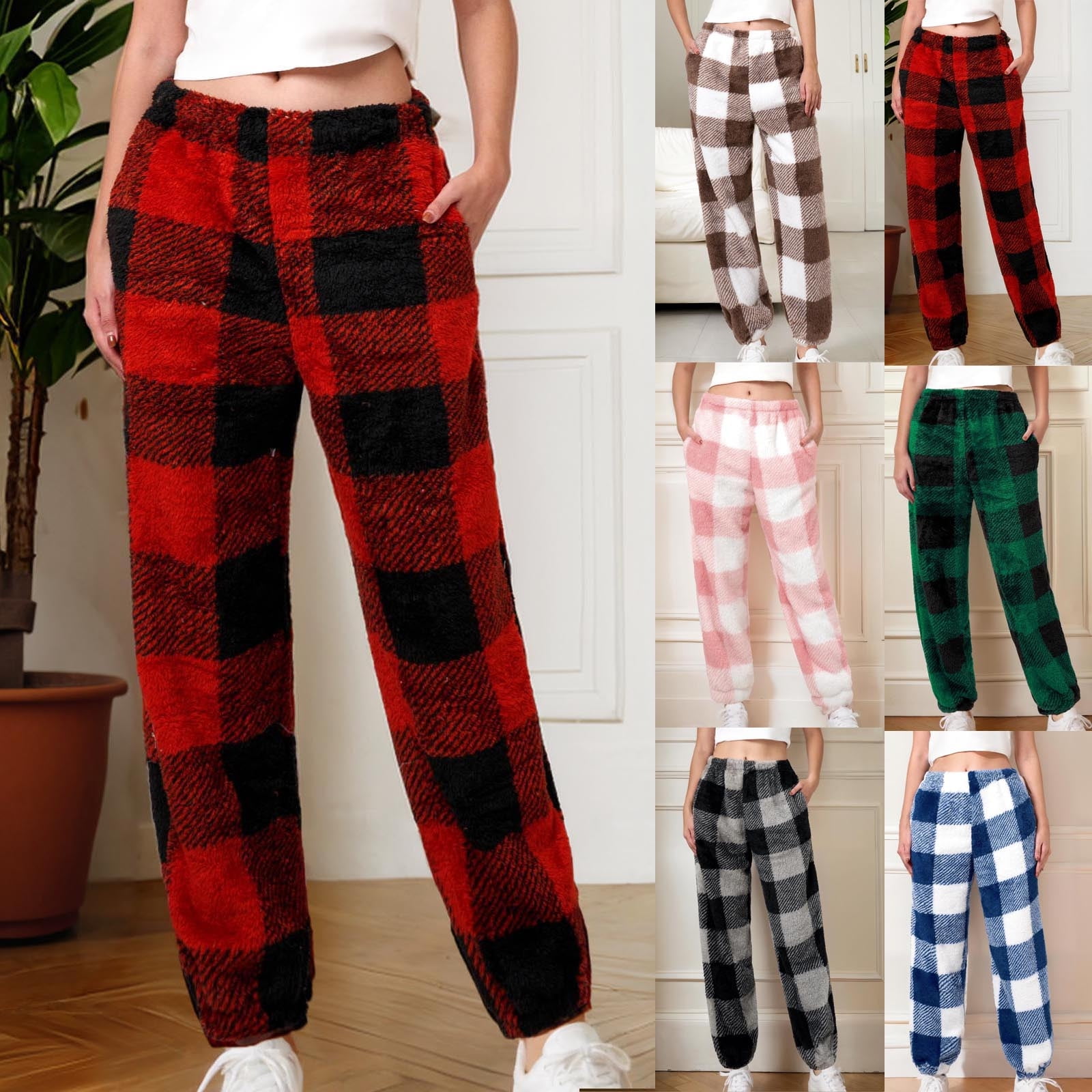 CFLVAEK Cozy Fuzzy Pants Women Comfy Fleece Fall Winter Pant Trendy ...