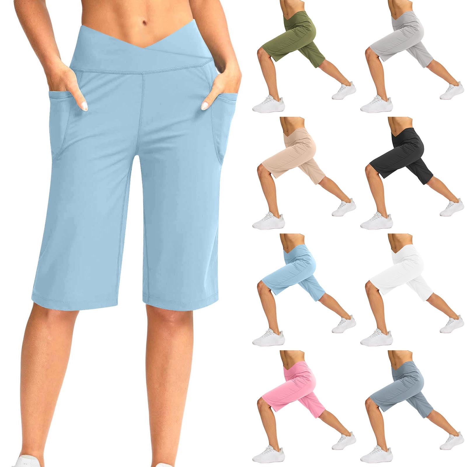 CFLVAEK Cross Waist Shorts for Women Knee Length Workout Athletic ...