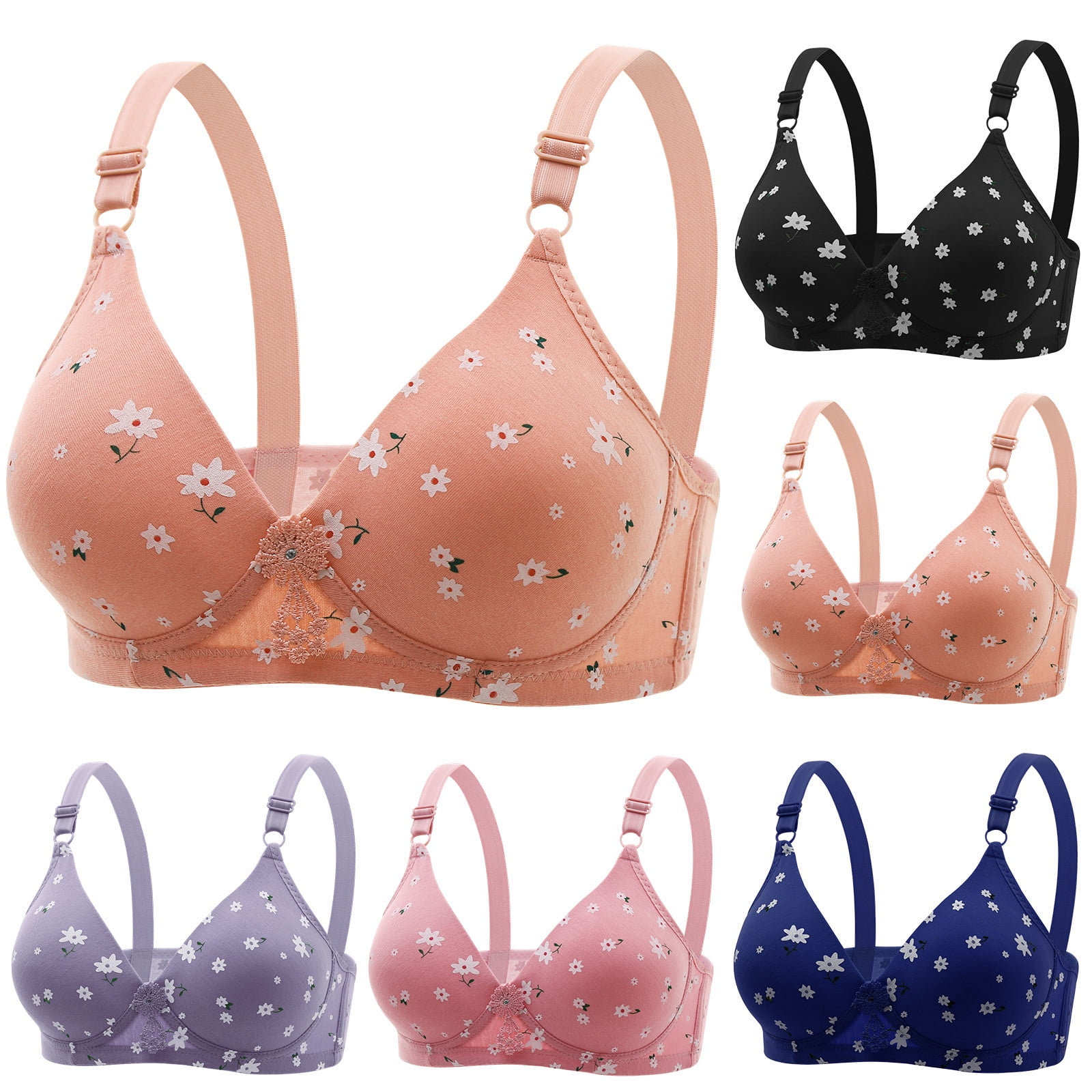 CFLVAEK Daisy Bras for Older Women Comfort Wireless Push Up Bra Comfy ...