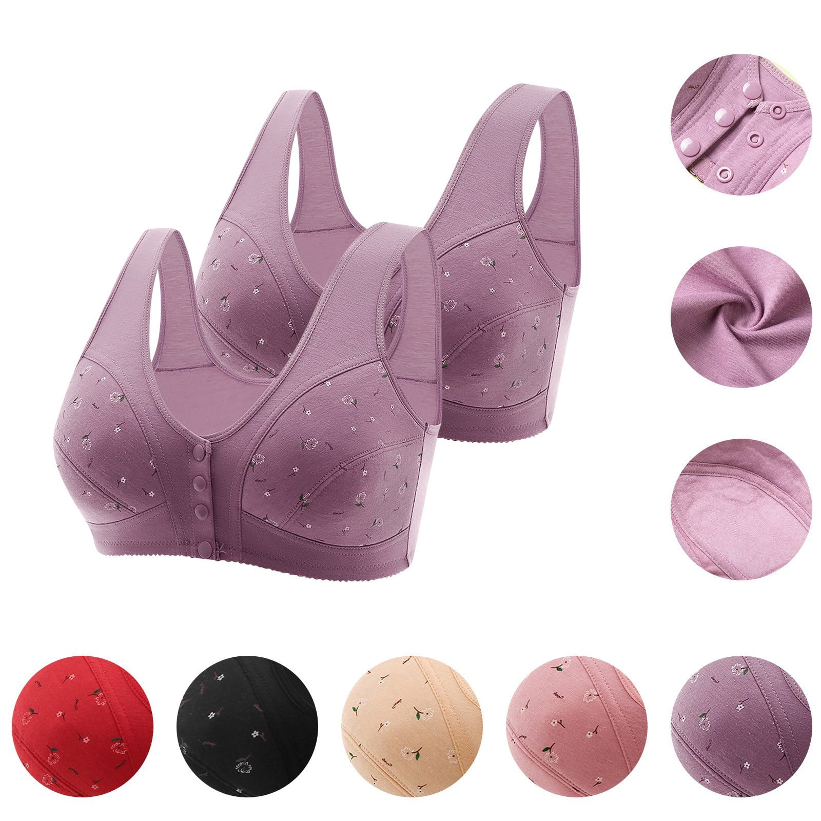CFLVAEK Daisy Bras for Senior Women Plus Size Wirefree Open Front ...