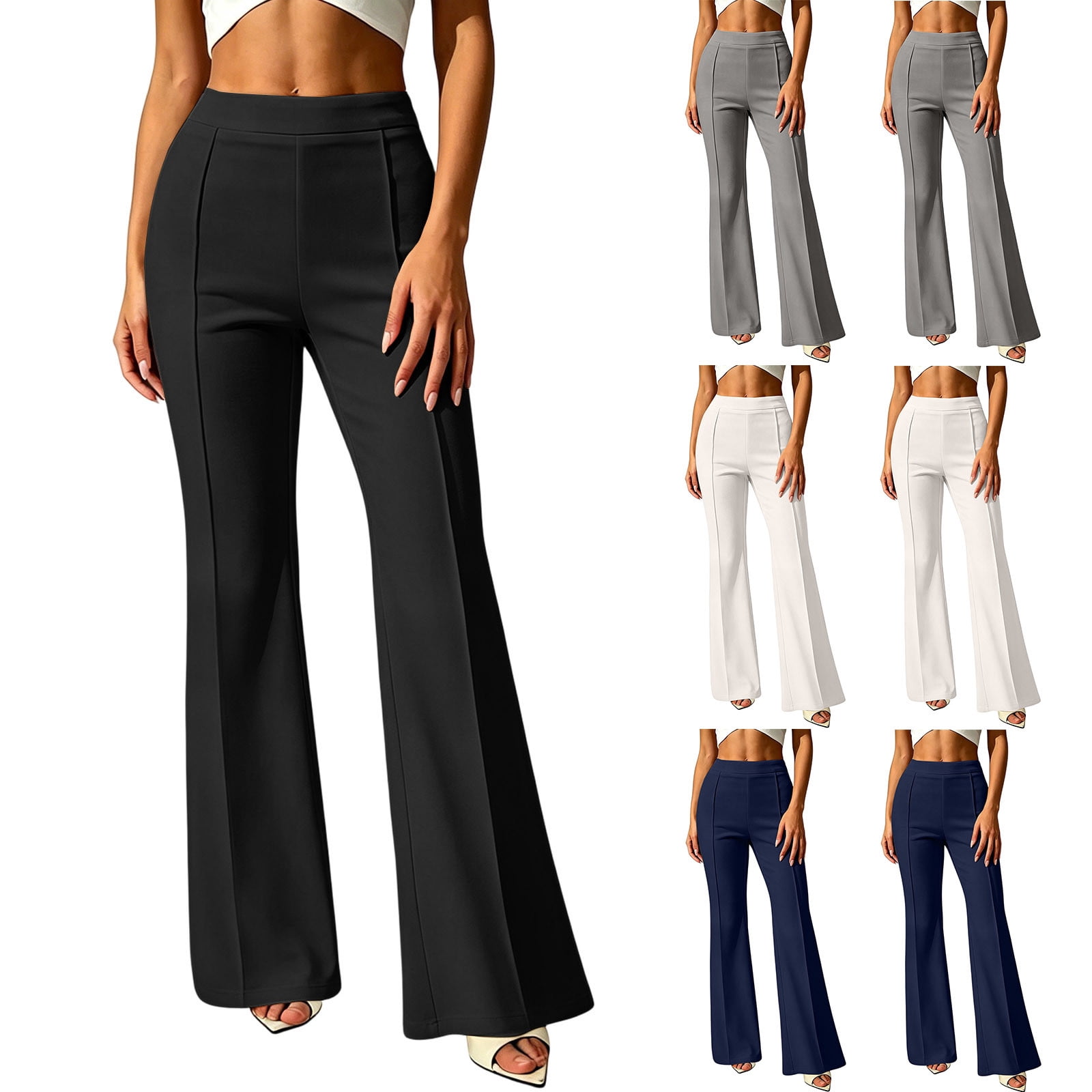 CFLVAEK Dress Pants Women Business Casual Straight Leg Slacks Solid ...
