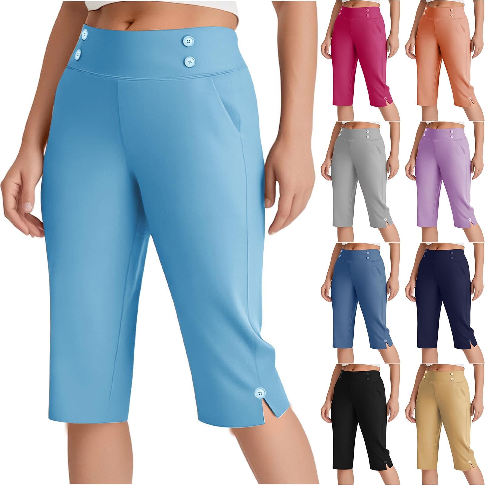 CFLVAEK Dressy Capri Pants for Women High Waist Stretch Plus Size ...