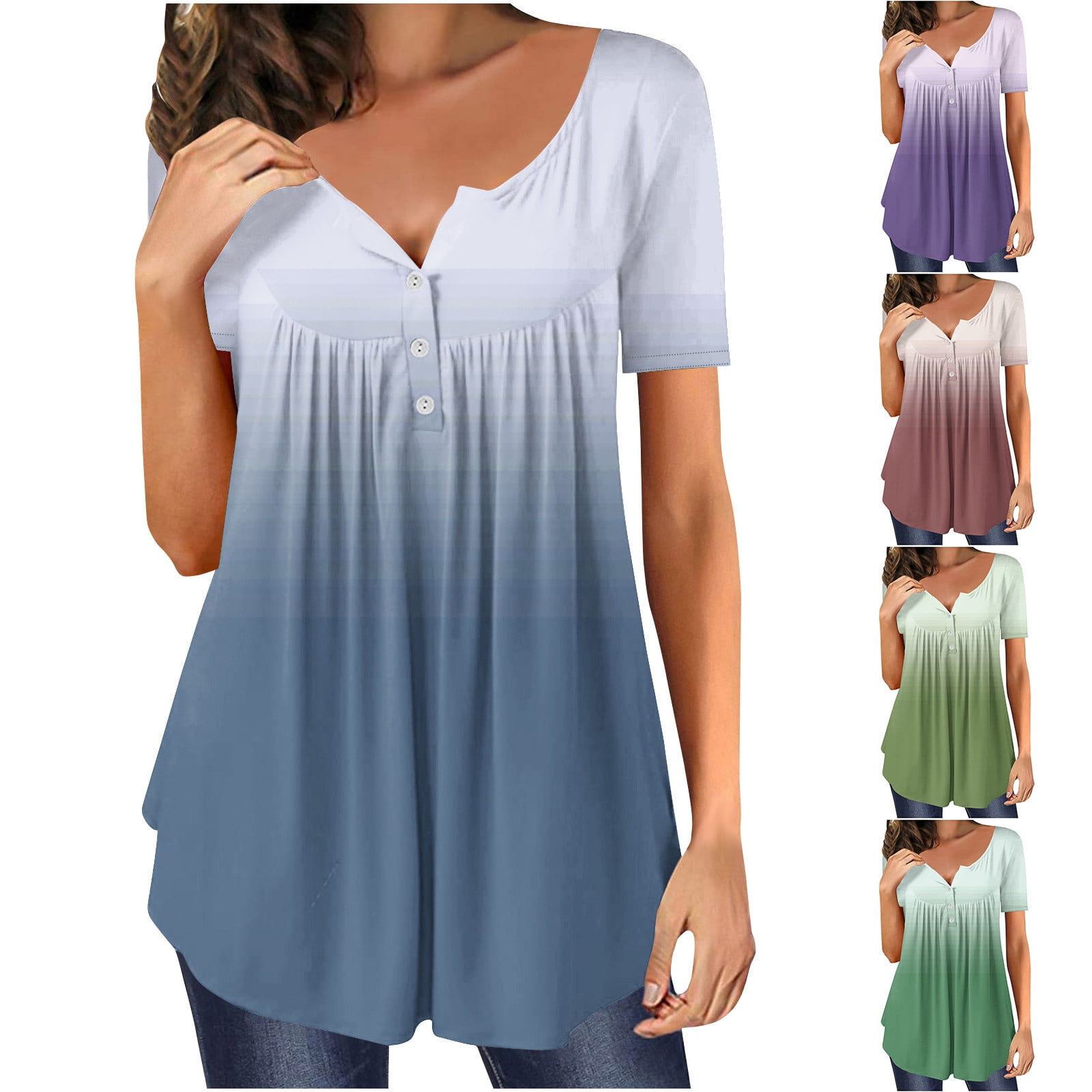 CFLVAEK Dressy Dressy Dressy Casual Blouse for Women Button Up Pleated ...