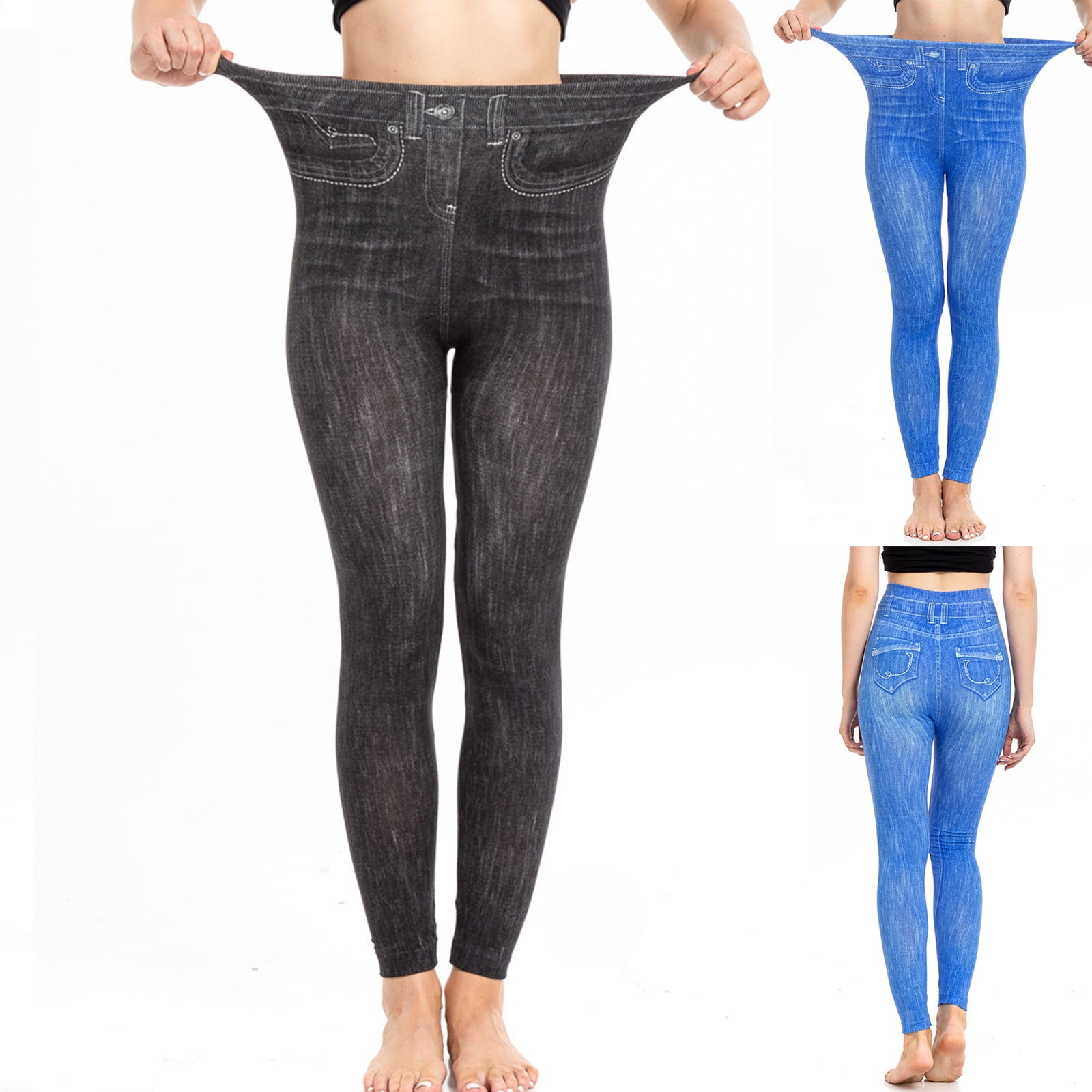 CFLVAEK Fake Denim Leggings for Women Plus Size High Waisted Yoga Pants ...