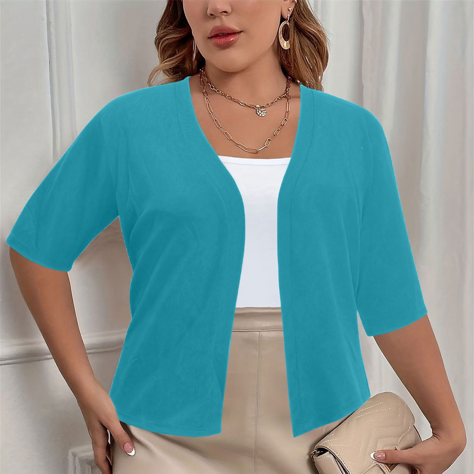 CFLVAEK Fall Cardigan Sweaters for Plus Size Women Casual Short Sleeve ...