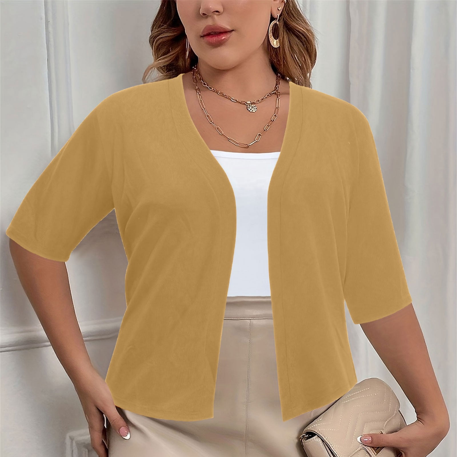 CFLVAEK Fall Cardigan Sweaters for Plus Size Women Casual Short Sleeve ...