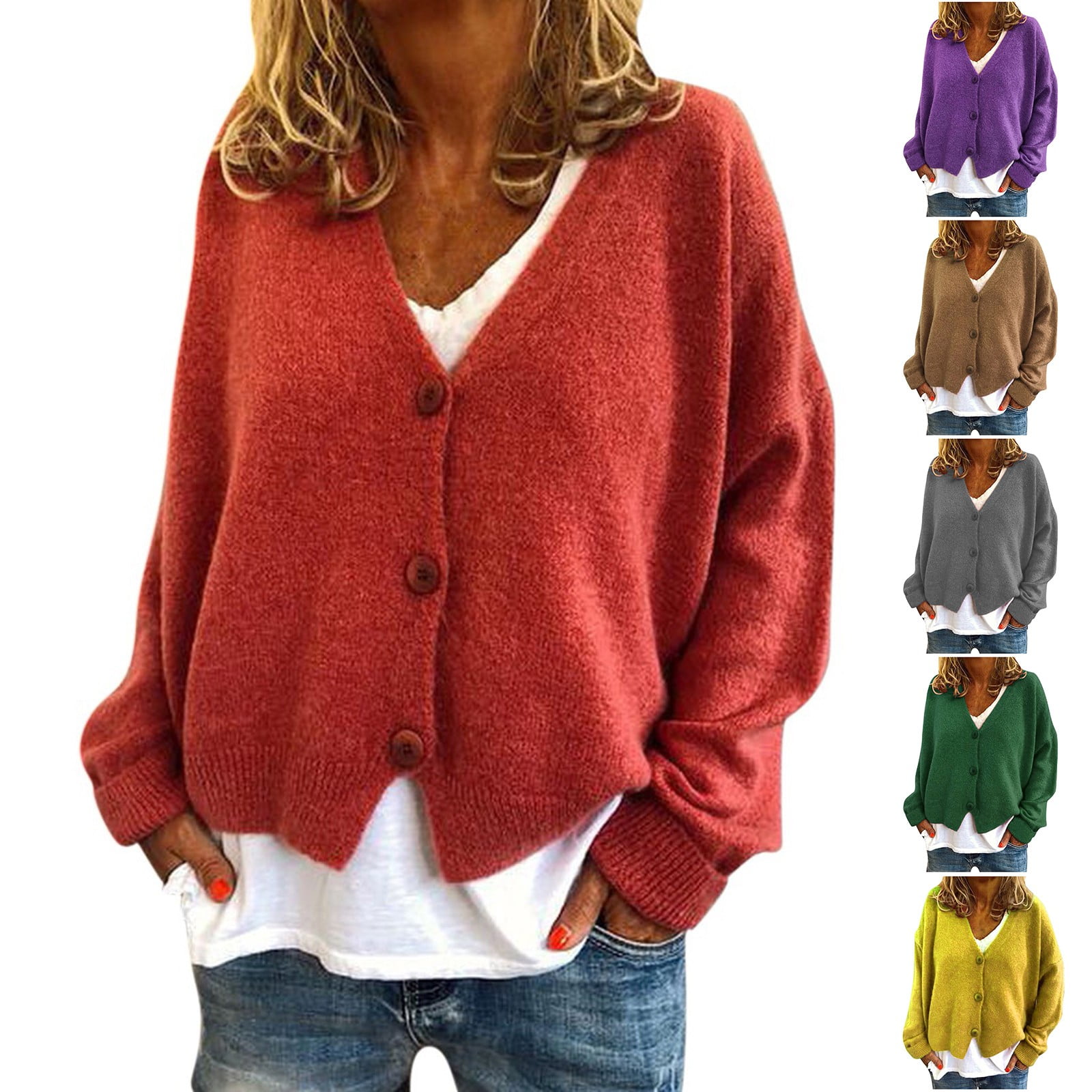 CFLVAEK Fall Cardigans for Women Plus Size Button Down V Neck Knit ...
