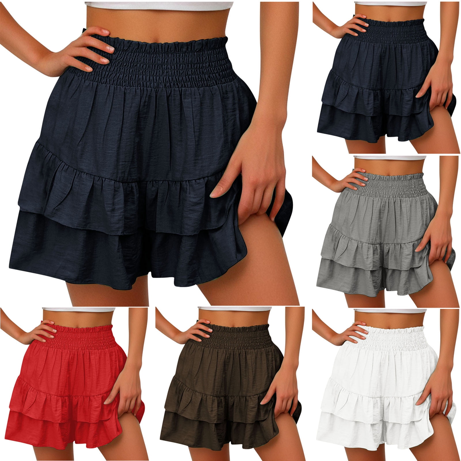 CFLVAEK Flowy Shorts for Women Boho Ruffle Tiered High Waist Casual ...