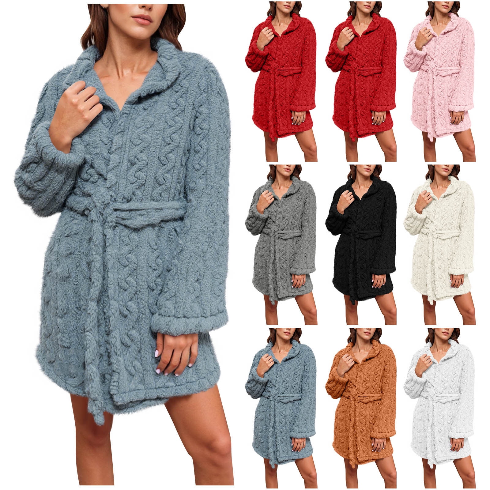 CFLVAEK Fluffy Robes for Women Thick Warm Winter Bathrobe Soft Long ...