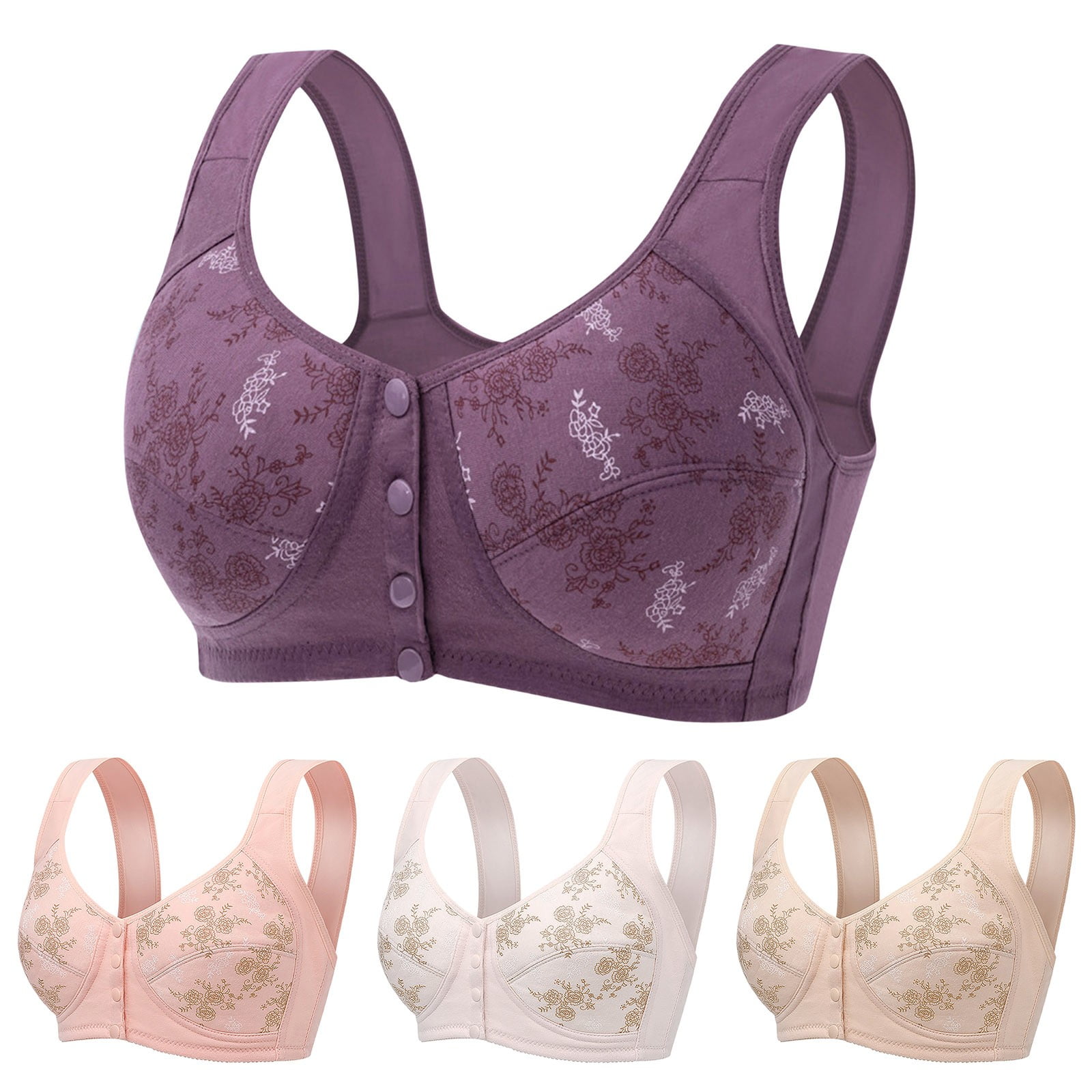 CFLVAEK Front Closure Bras for Older Women Plus Size Wirefree Push Up ...