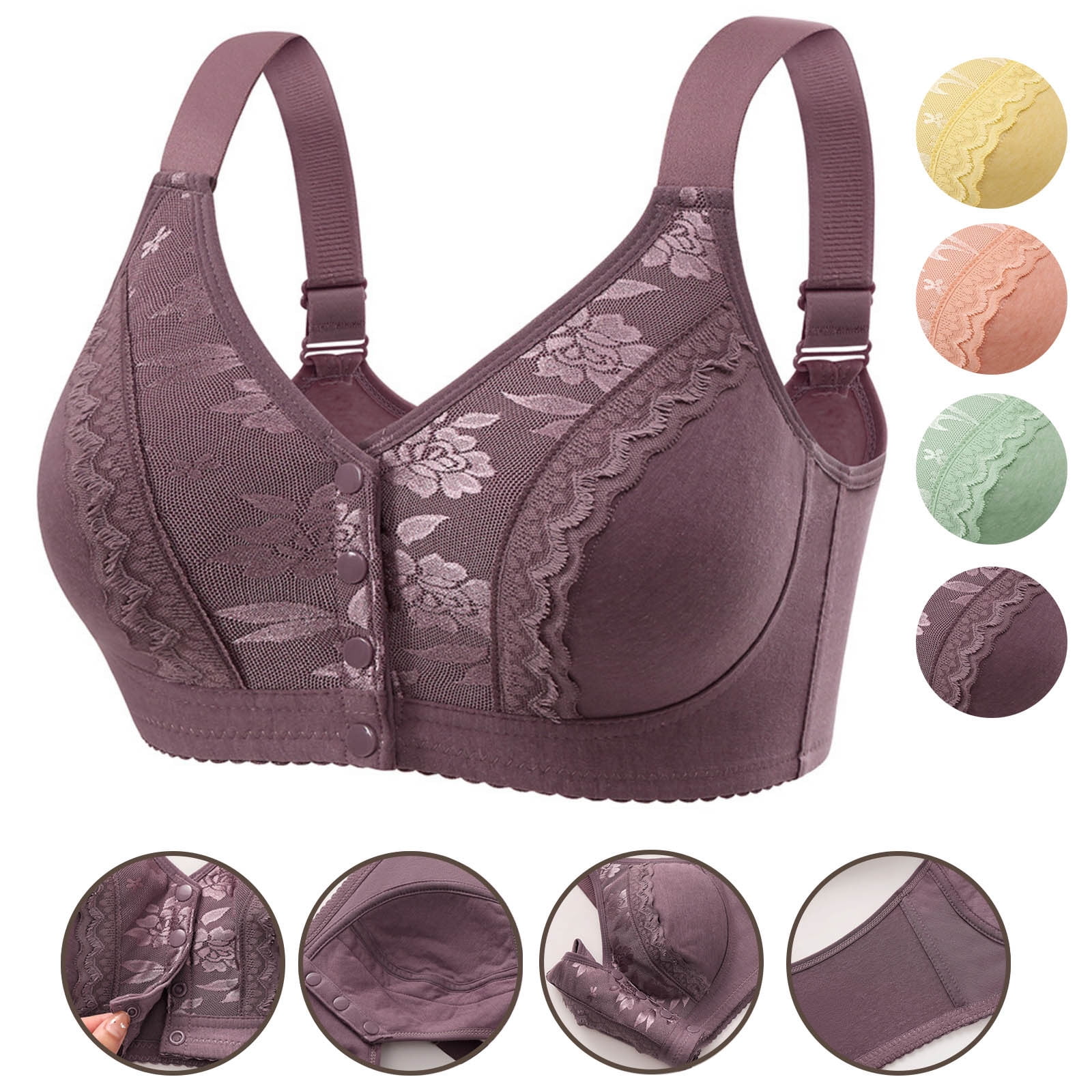 CFLVAEK Front Closure Bras for Senior Women Plus Size Wireless Push Up ...