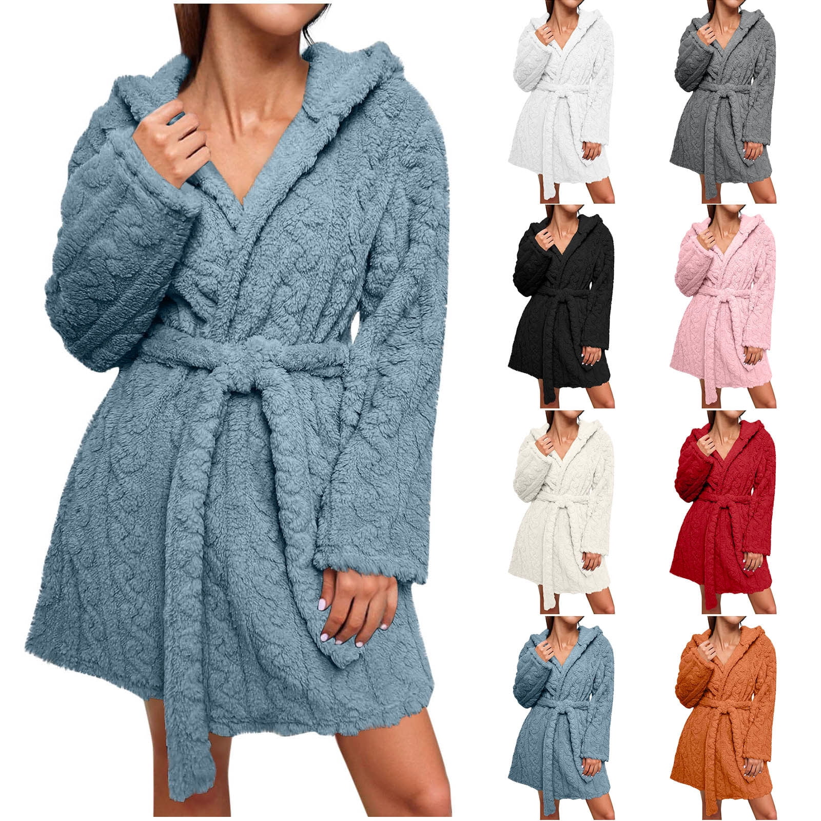 CFLVAEK Fuzzy Robes for Women with Hood Soft Thermal Fall Winter ...