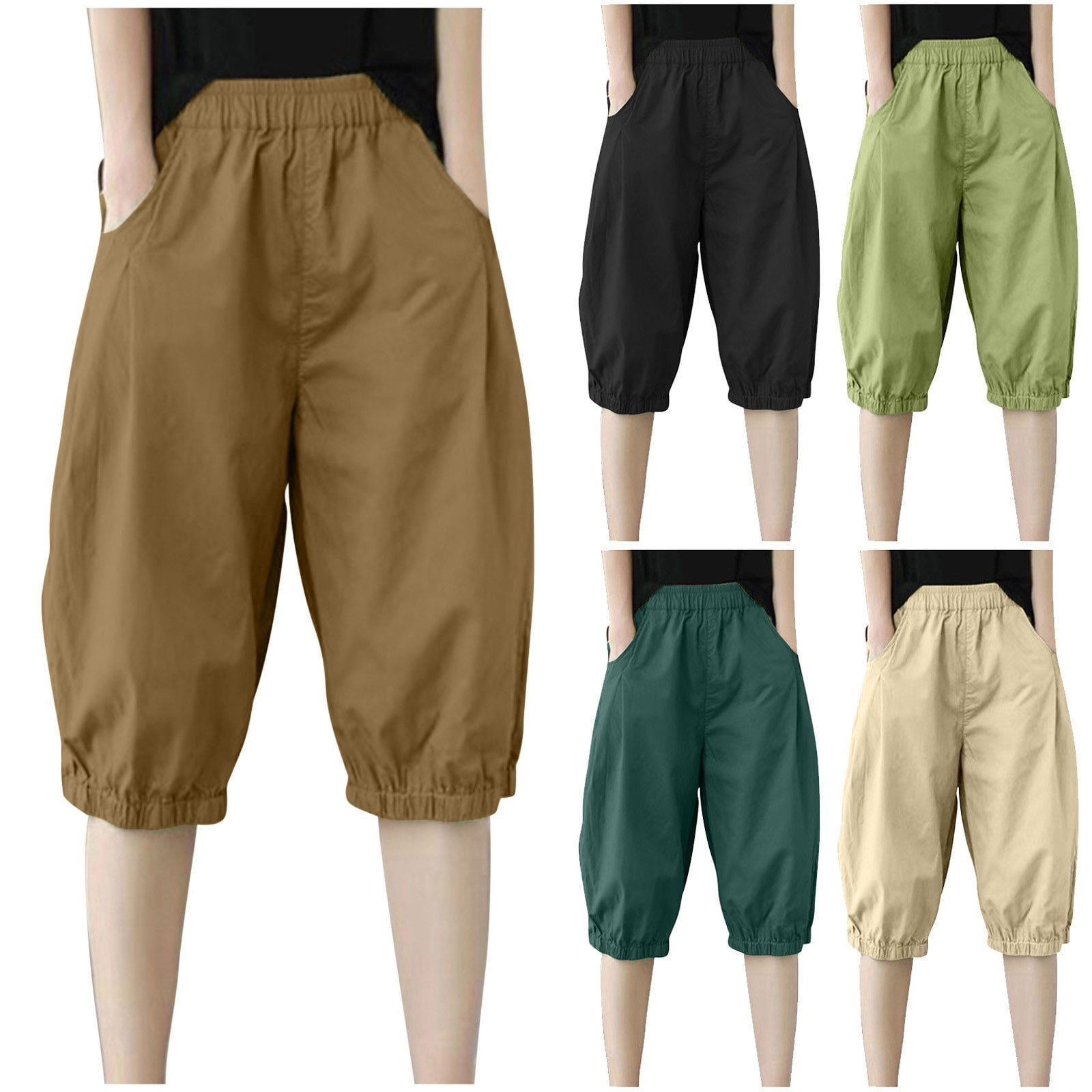 CFLVAEK Harem Capris for Women with Pockets Plus Size Elastic High ...