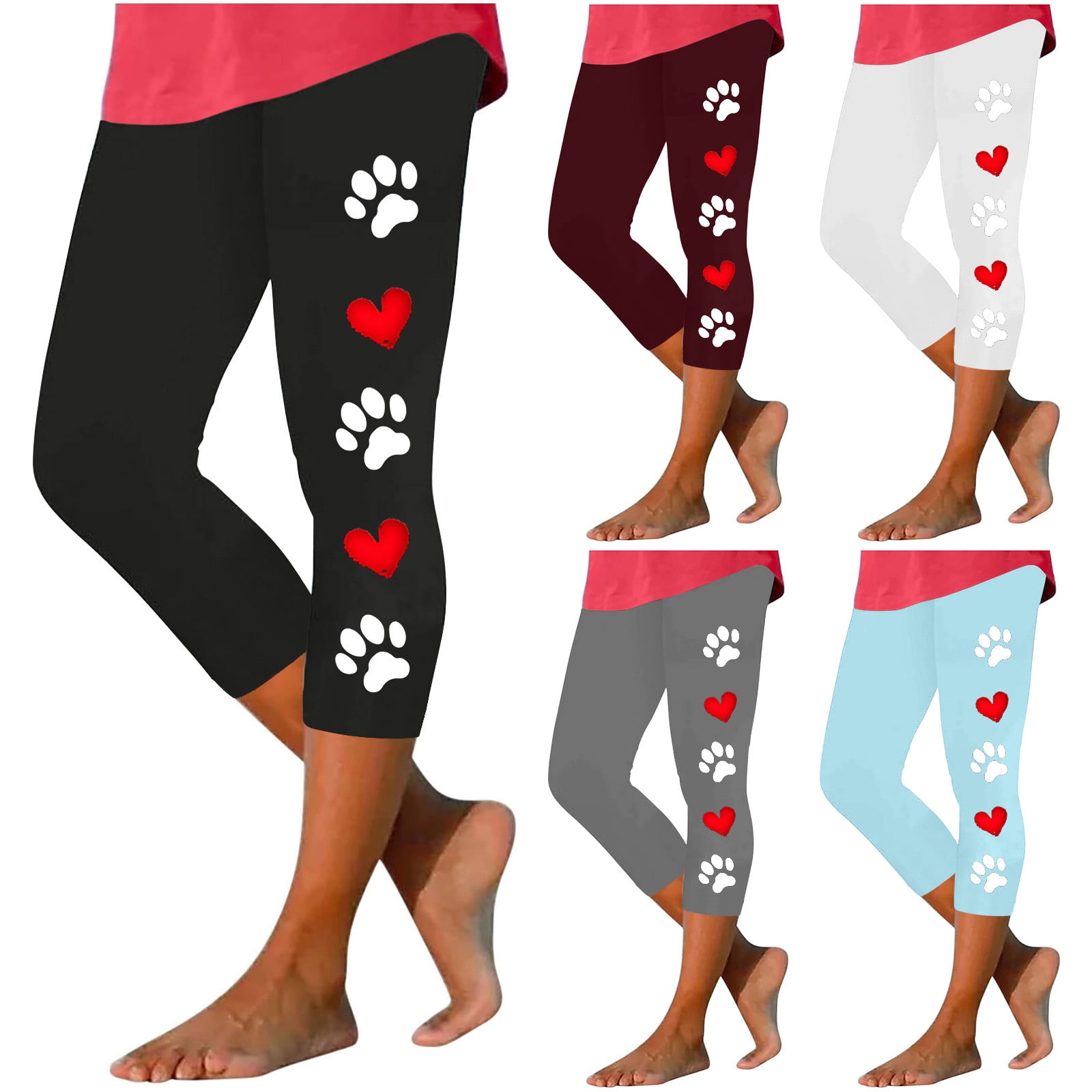 CFLVAEK High Waisted Capri Leggings for Women Cute Love Heart Graphic Yoga Cropped Leggings Soft ...