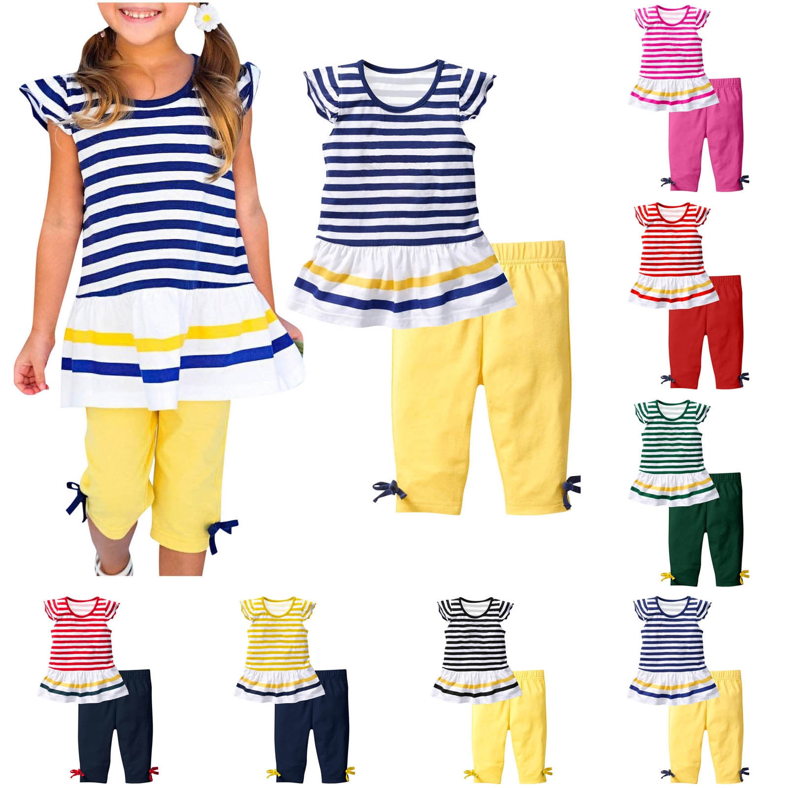 CFLVAEK Kids Outfit Sets for Girls Cute Ruffle Cap Sleeve Tops and ...