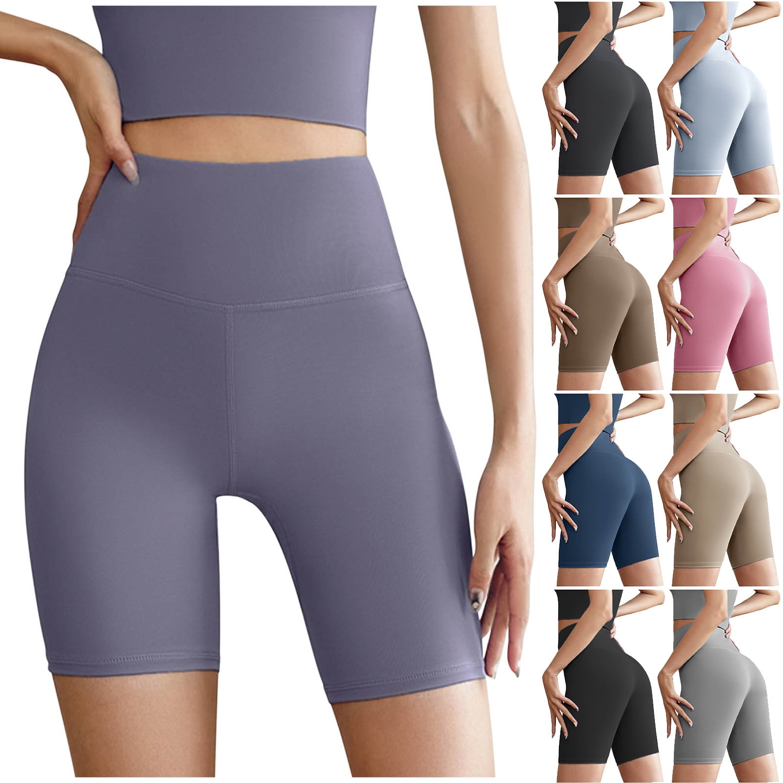 CFLVAEK Knee Length Biker Shorts Women High Waist Workout Cycling Shorts Comfy Tummy Control ...