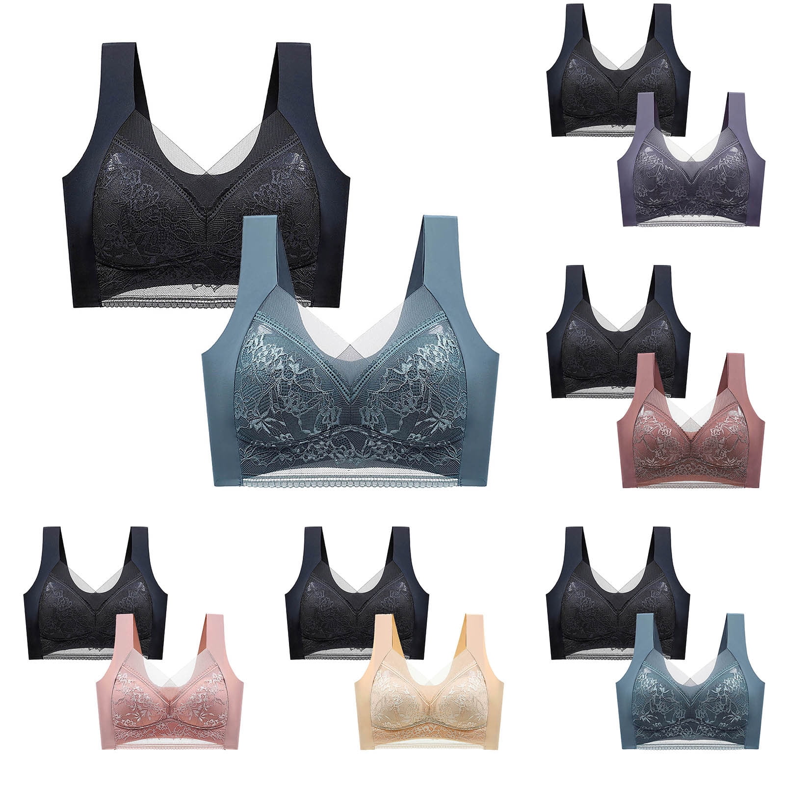 CFLVAEK Lace Bras for Women Plus Size Wireless Push Up Everyday Bra for ...