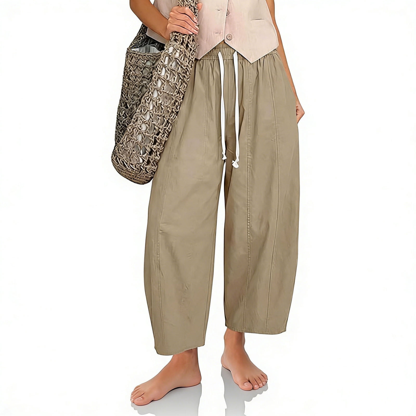 CFLVAEK Linen Pants Women Plus Size Wide Leg Pant Loose Fit Drawstring ...