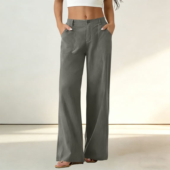 CFLVAEK Linen Pants Women Straight Leg Dress Pant Business Casual High ...