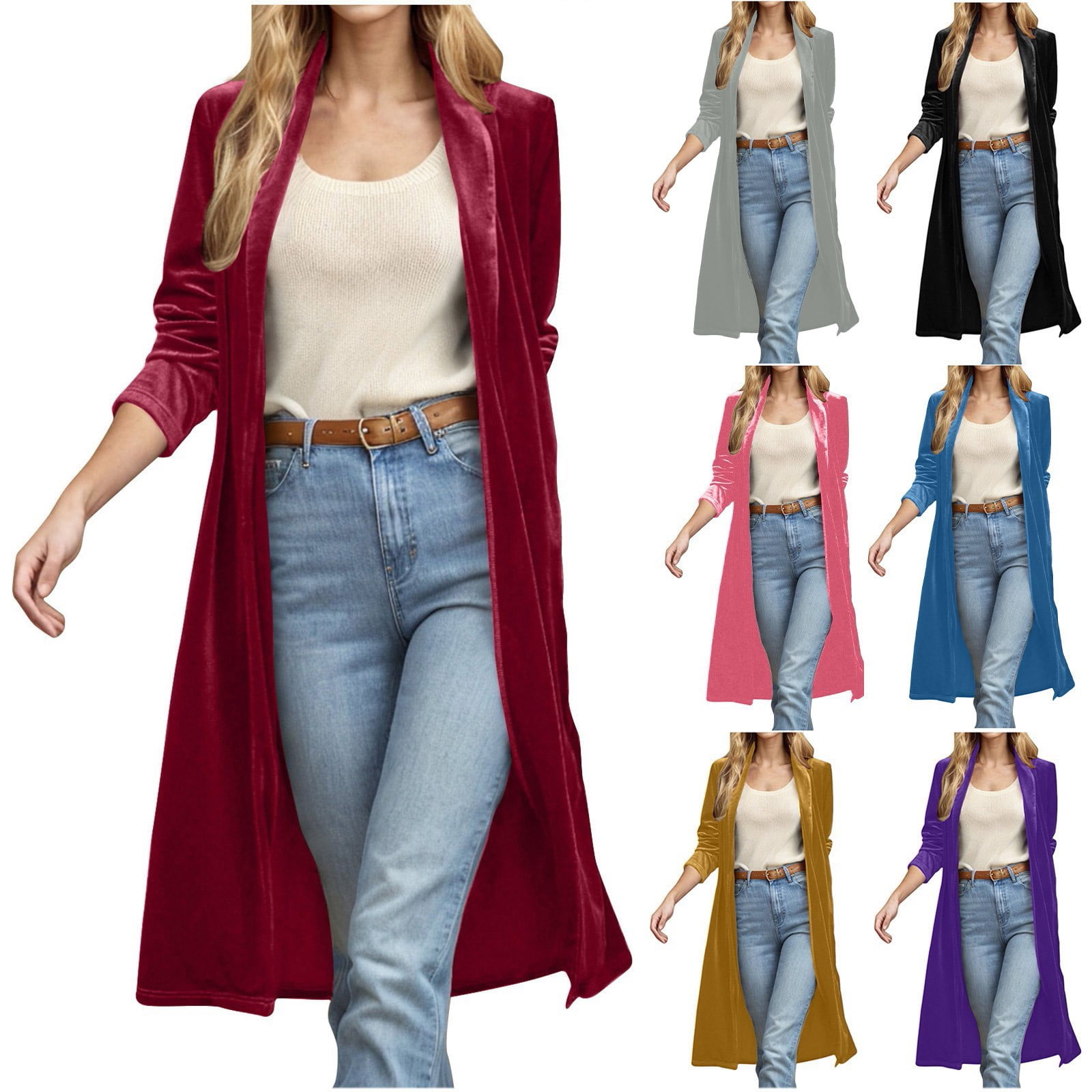 CFLVAEK Long Cardigans for Women Soft Velvet Open Front Cardigan Jacket ...