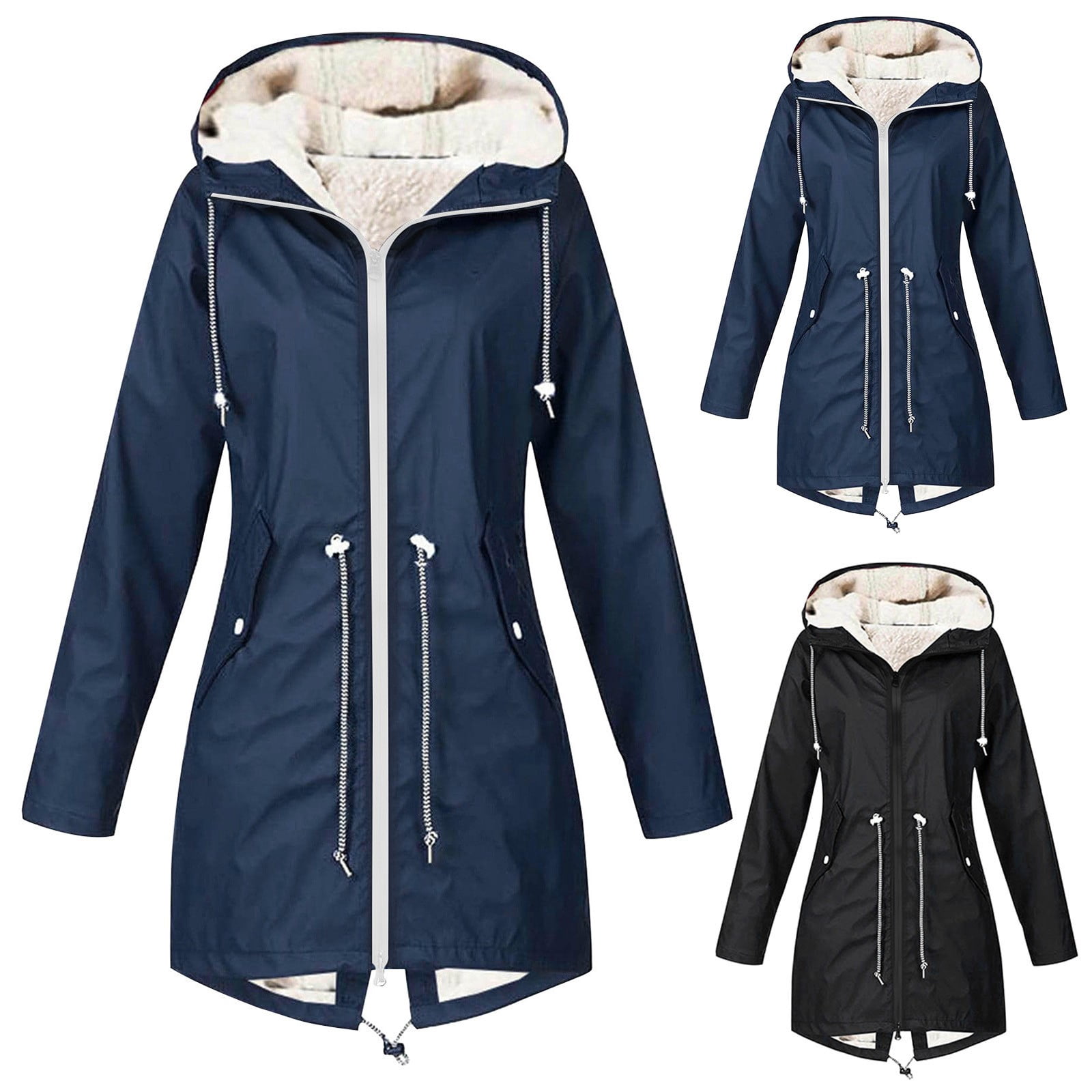 CFLVAEK Long Rain Jackets for Women Waterproof Fleece Lined Windbreaker ...