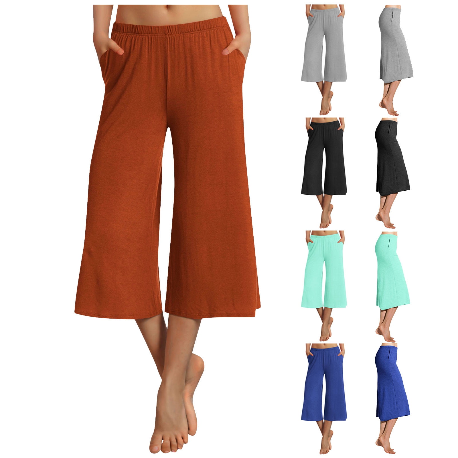 CFLVAEK Loose Fit Capris for Women Casual Wide Leg Summer Capri Pants ...