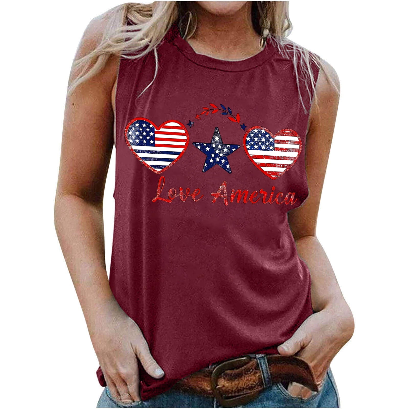CFLVAEK Love American Patriotic Tank Tops for Women 4th of July Top ...