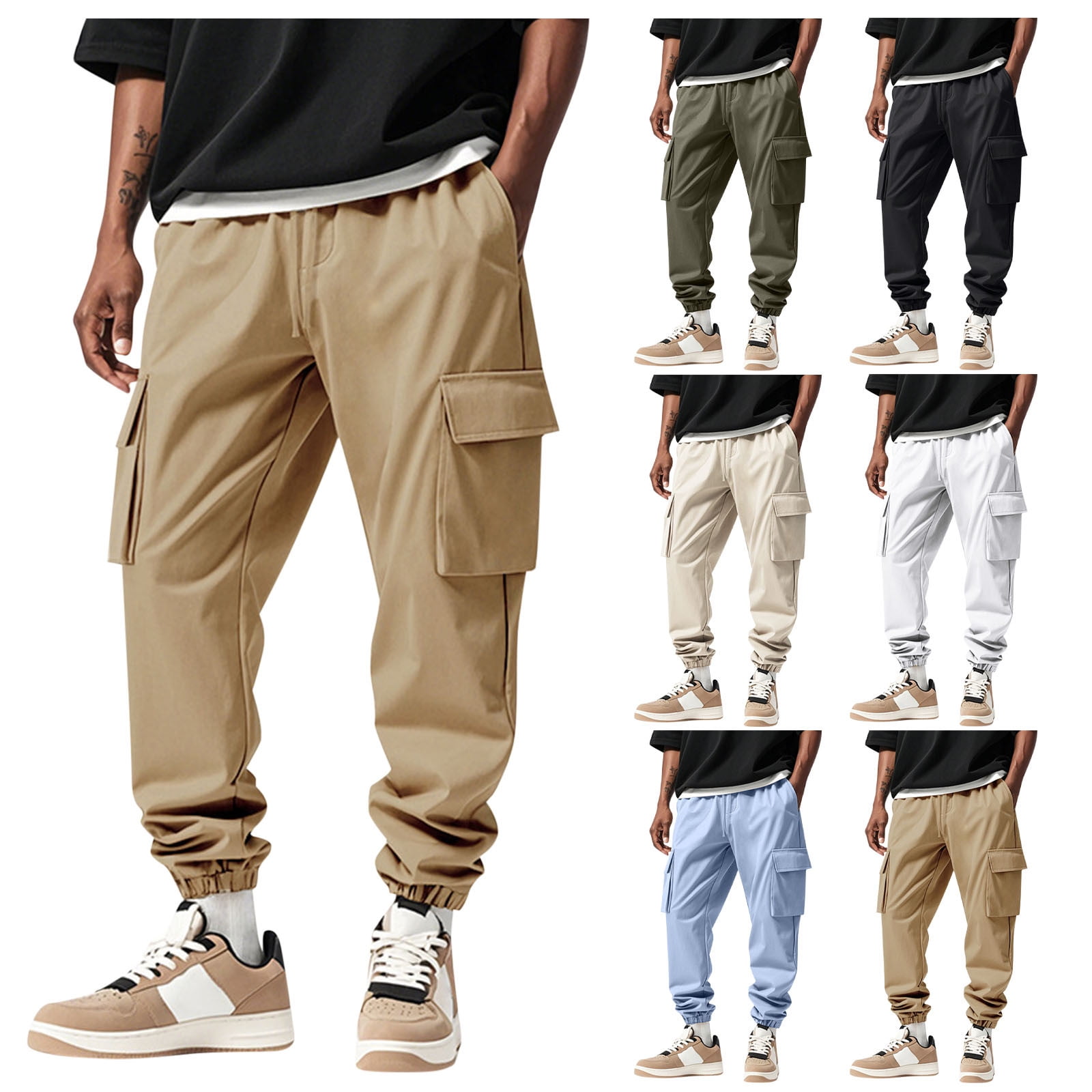 CFLVAEK Mens Cargo Pants with Pockets Big and Tall Elastic Bottom Sweatpants Breathable High ...