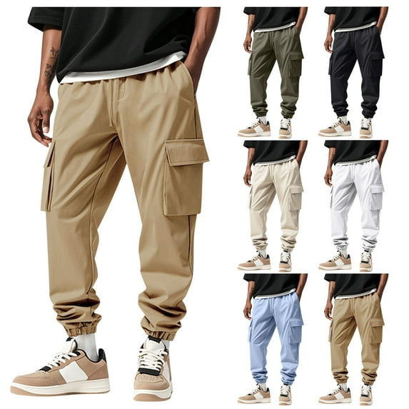 CFLVAEK Mens Cargo Pants with Pockets Big and Tall Elastic Bottom Sweatpants Breathable High ...