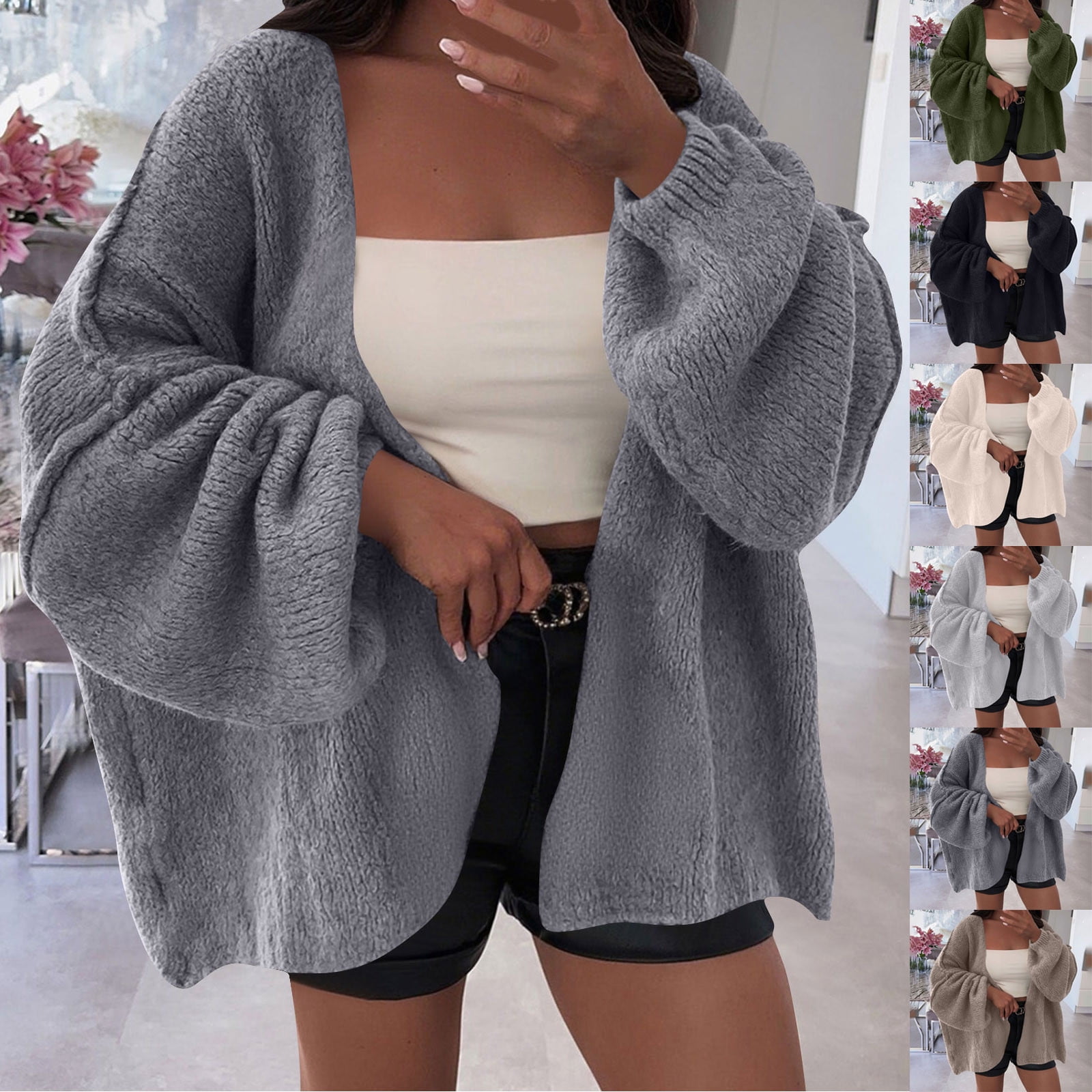 CFLVAEK Oversized Cardigans for Women Soft Long Sleeve Knit Sweaters ...