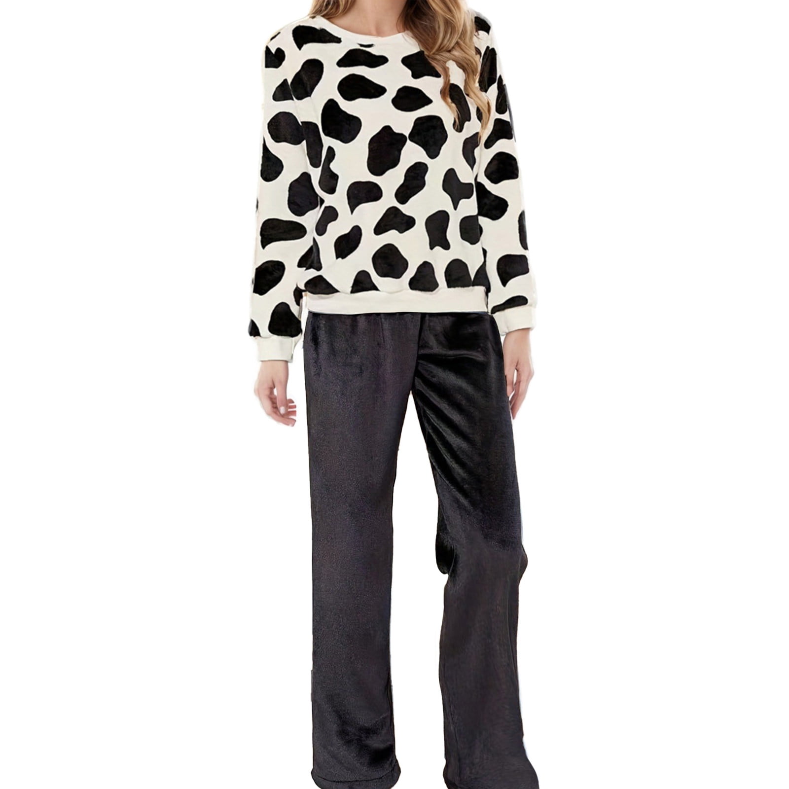 CFLVAEK Pajamas Set for Women Trendy Cow Print Tops and Pants Loose ...