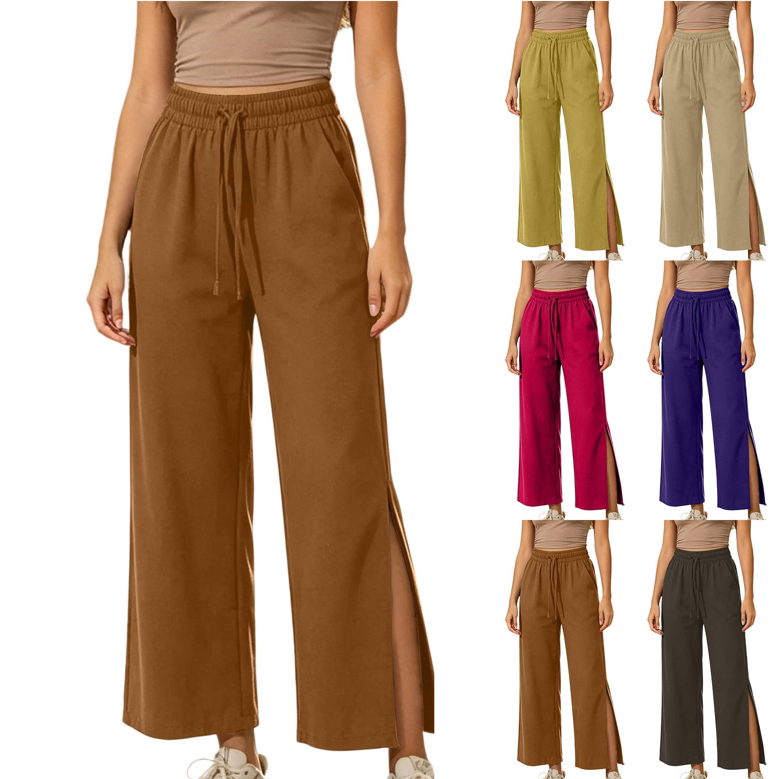 CFLVAEK Pants for Women Casual Side Split Lounge Pant with Pockets ...