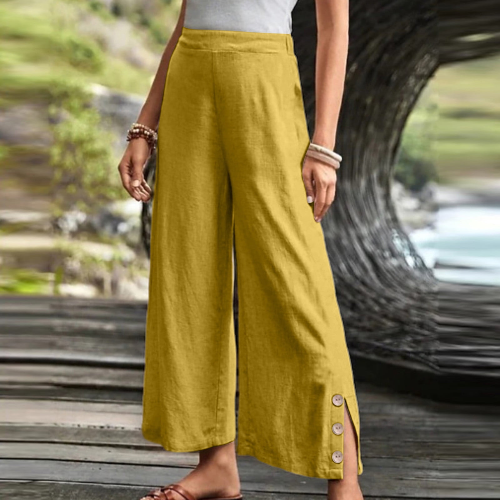 CFLVAEK Pants for Women Casual Summer Wide Leg Trousers with Pockets ...