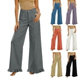 CFLVAEK Pants for Women Flowy Ruffle Hem Bootcut Pant Trendy High ...