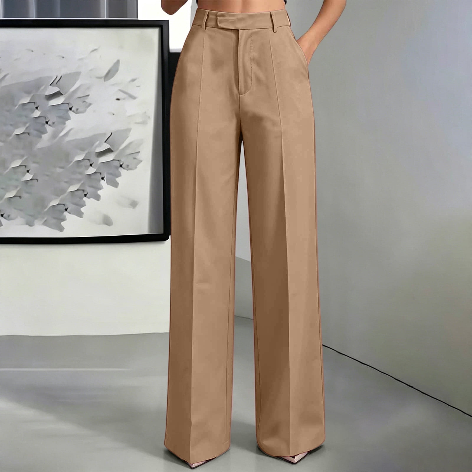 CFLVAEK Pants for Women Plus Size Straight Leg Office Work Slacks ...