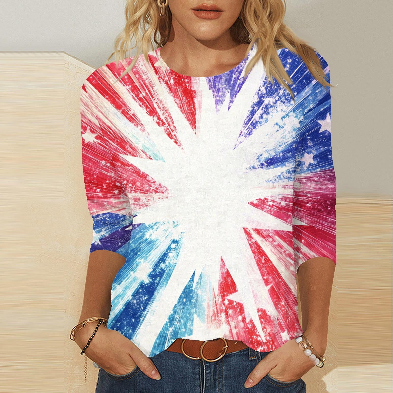 CFLVAEK Plus Size 4th of July Shirts Women Novelty Red Blue and White ...