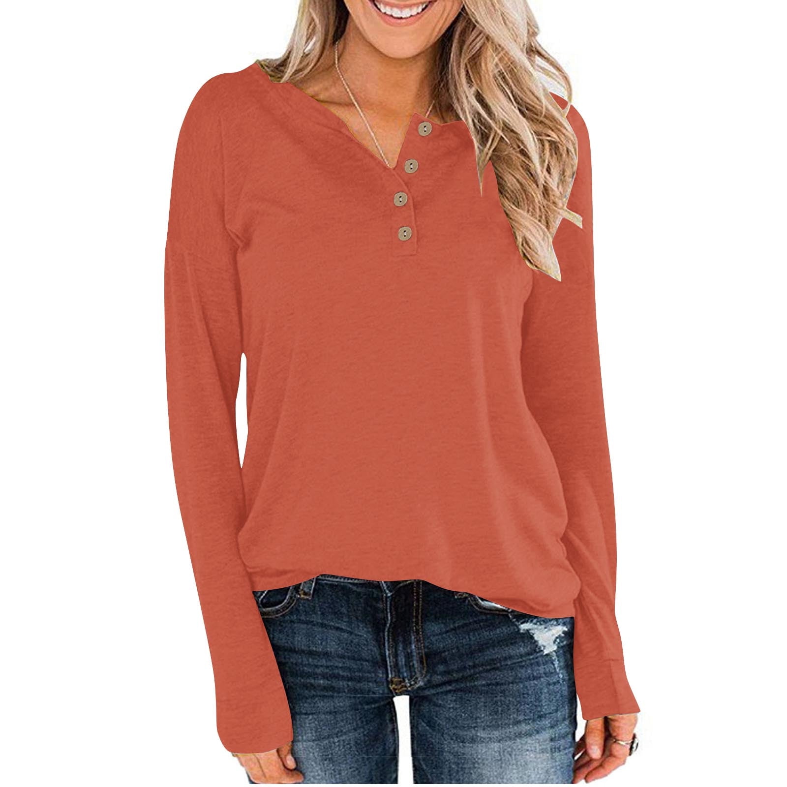 CFLVAEK Womens Plus Size Blouses Button Up Fall T Shirts 2024 Loose Fit ...