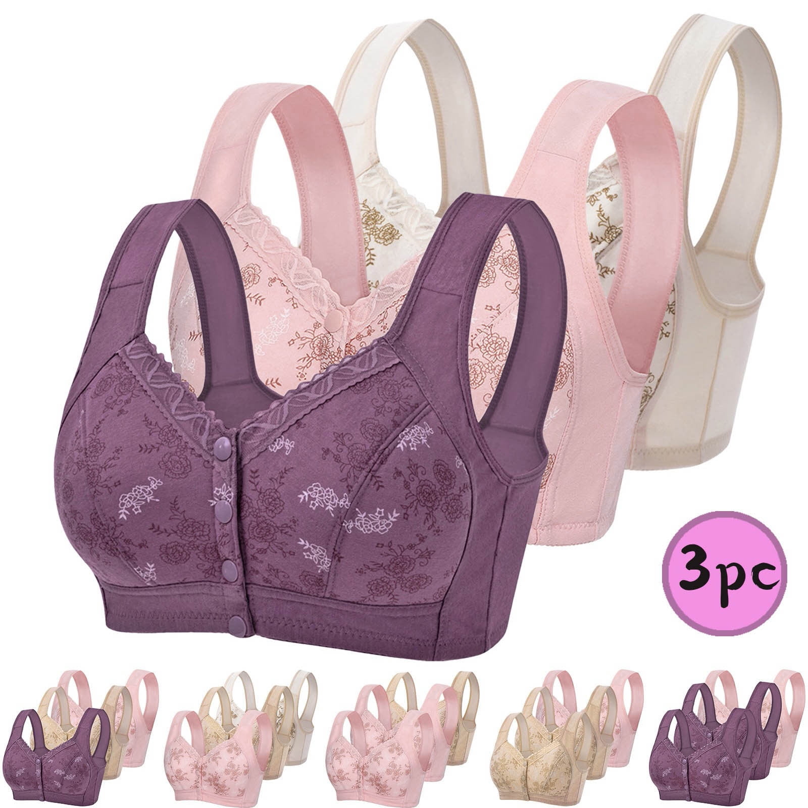 CFLVAEK Plus Size Bras for Women Front Closure Wirefree Senior Womens ...