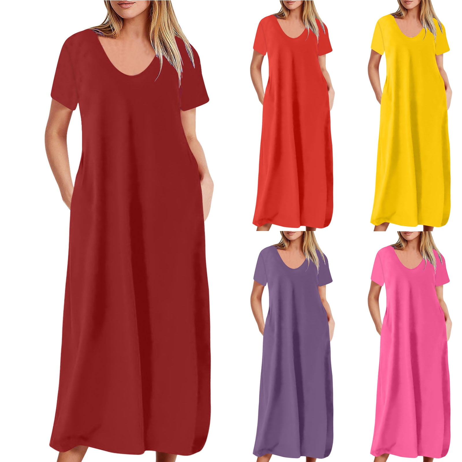 CFLVAEK Plus Size Summer Dresses for Women with Pockets Casual Short ...