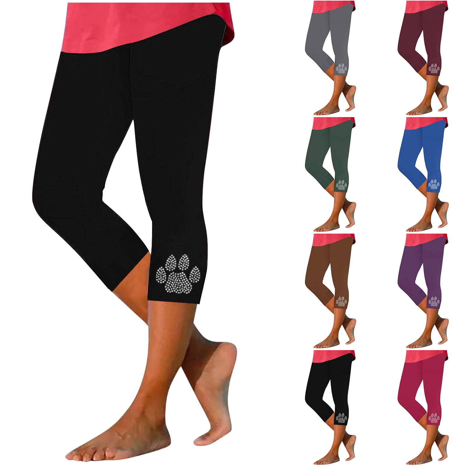 CFLVAEK Plus Size Capri Pants for Women Cute Rhinestone Print Yoga ...