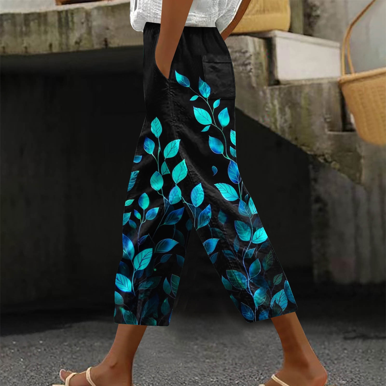 CFLVAEK Plus Size Capris for Women Pockets Comfy Wide Leg Capri Pants ...