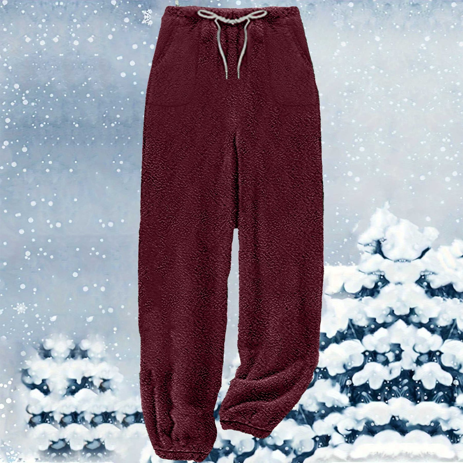CFLVAEK Plus Size Fuzzy Fleece Pants for Women Casual Fluffy Thermal ...