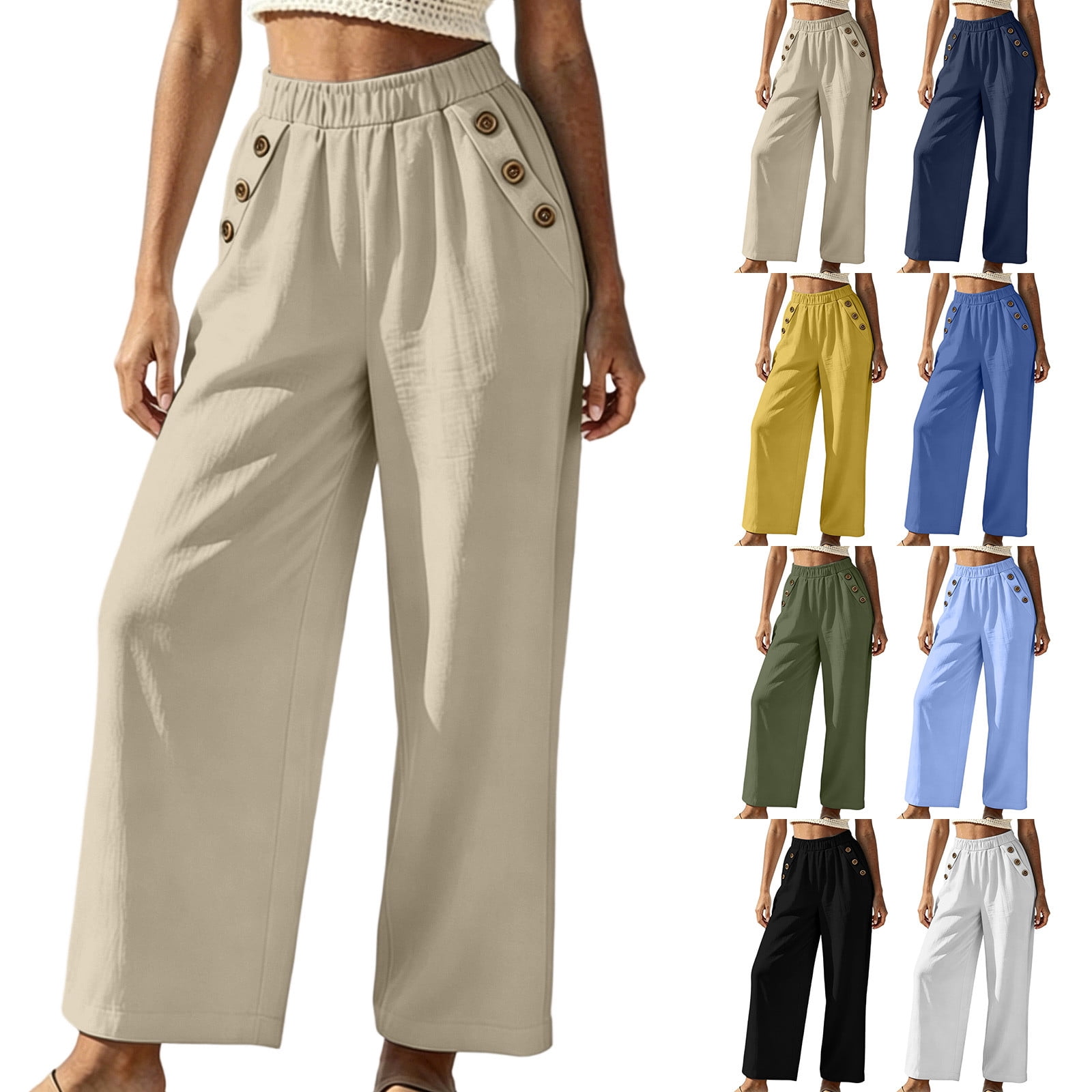 CFLVAEK Plus Size Pants Women Comfy Wide Leg Cotton Pant Lightweight ...
