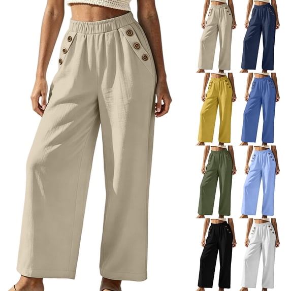 CFLVAEK Plus Size Pants Women Comfy Wide Leg Cotton Pant Lightweight ...