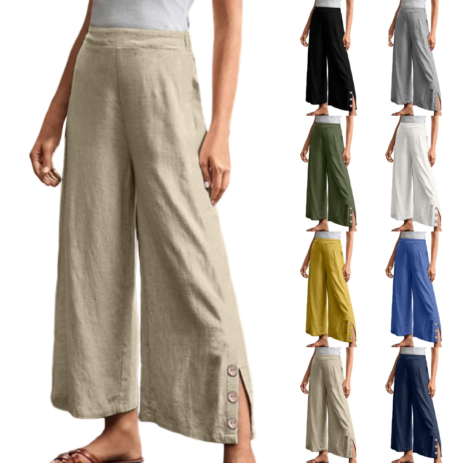 CFLVAEK Plus Size Pants for Women Comfy Wide Leg Cotton Pant ...